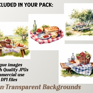 Country Picnics Watercolor Clipart Scenes, Digital & Paper Craft ...