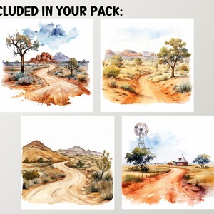 Outback Roads Watercolor Clipart Scenes, Digital & Paper Craft, Instant ...