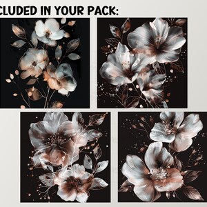 Abstract Flowers Rose Gold on Black Watercolor Clipart, Floral Digital ...