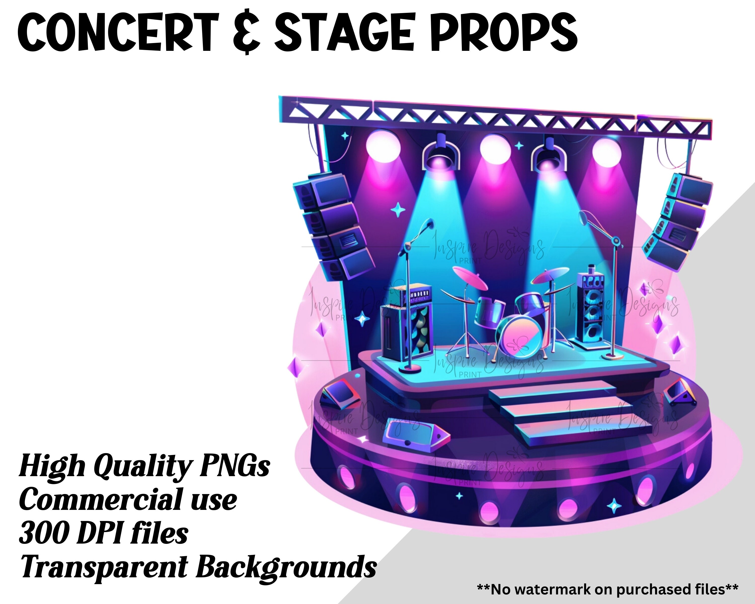 Concert & Stage Props Clipart, Instant Download, Lights Spotlight DJ ...