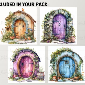 Cute Fairy Doors Watercolor Clipart Scenes, Fantasy Fairytale Digital ...