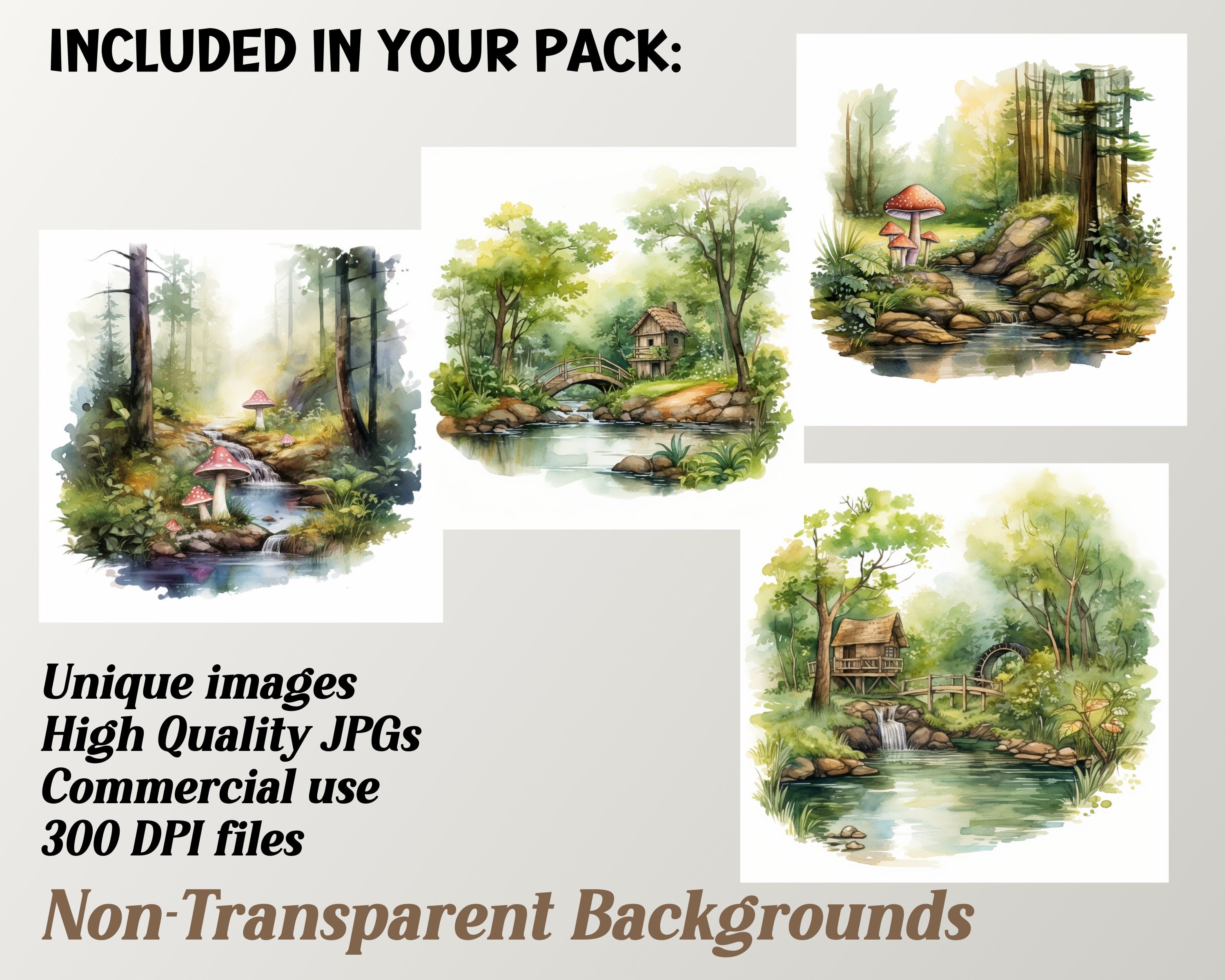 Serene Forest Scenes Watercolor Clipart, Digital/paper Craft, Instant ...