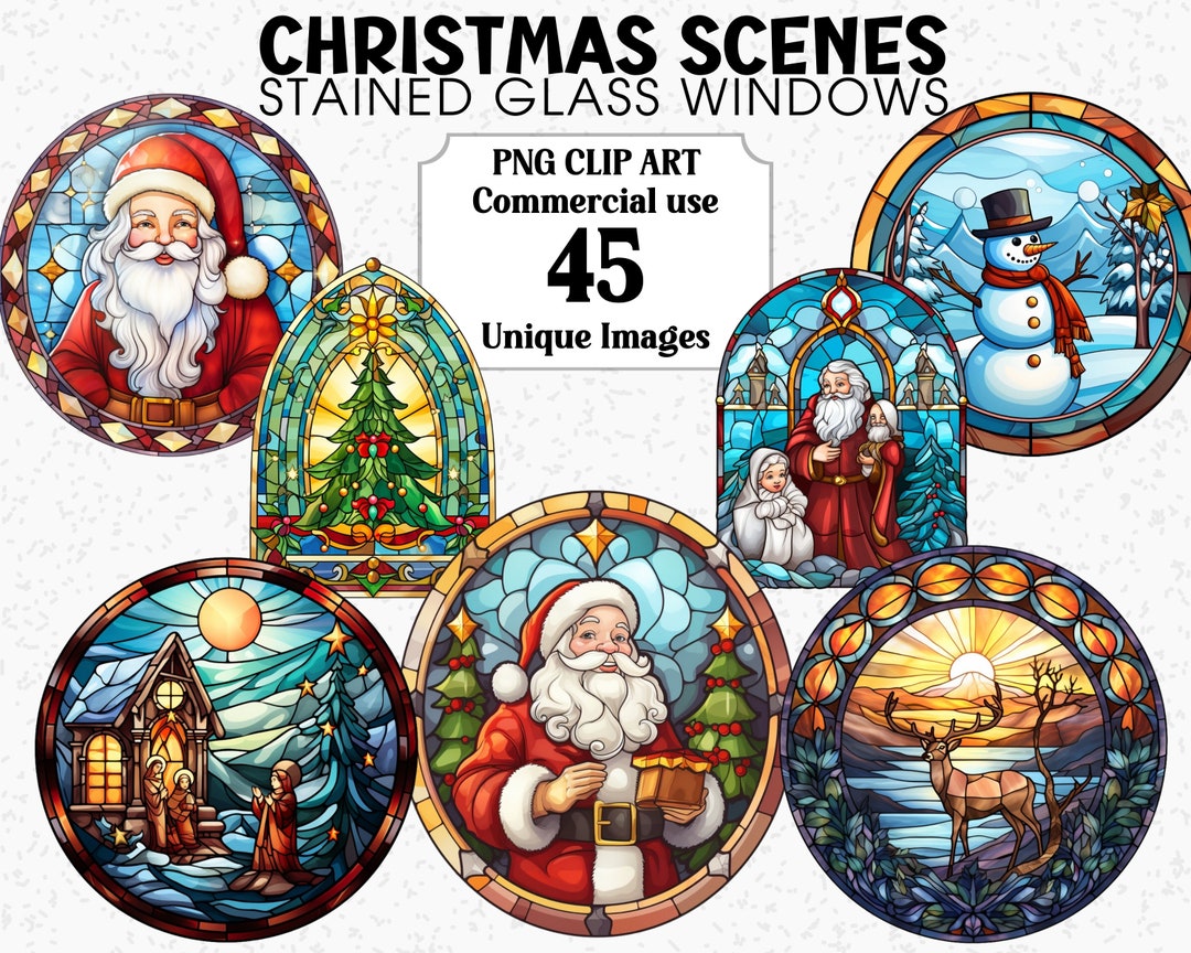 Christmas Stained Glass Windows Clipart, Digital & Paper Crafts ...