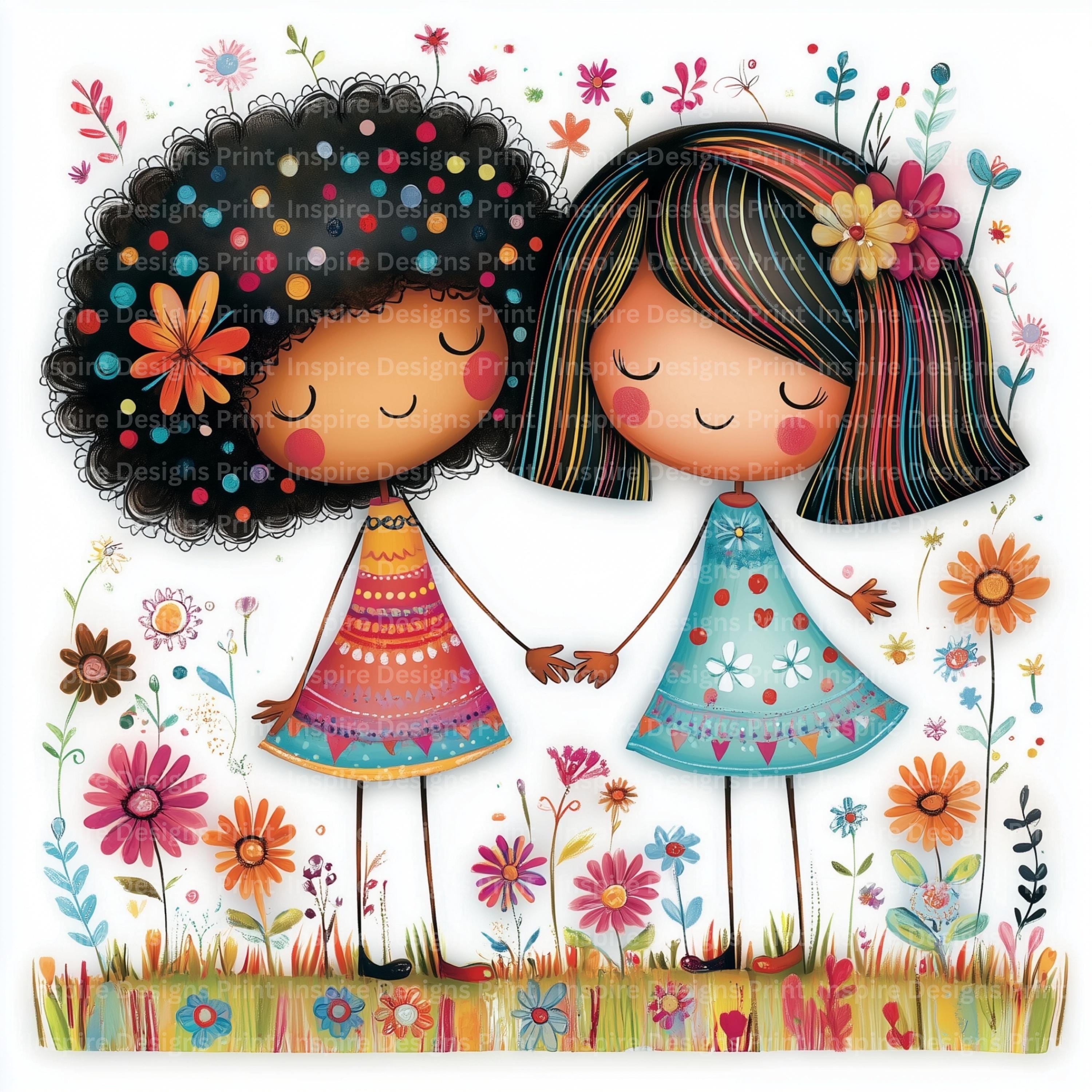 Little Best Friends Whimsical Watercolor Clipart Vibrant Quirky Whimsy ...