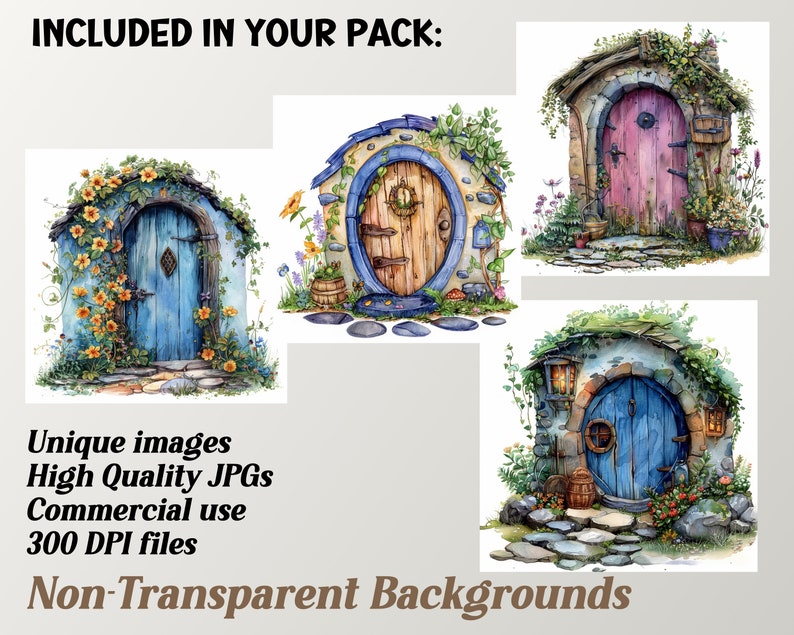 Garden Fairy Doors Watercolor Clipart Scenes, Fantasy Fairytale Digital ...
