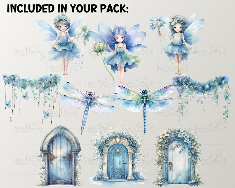 Fairy Life Blue Watercolor Clipart, Digital Craft, Instant Download ...
