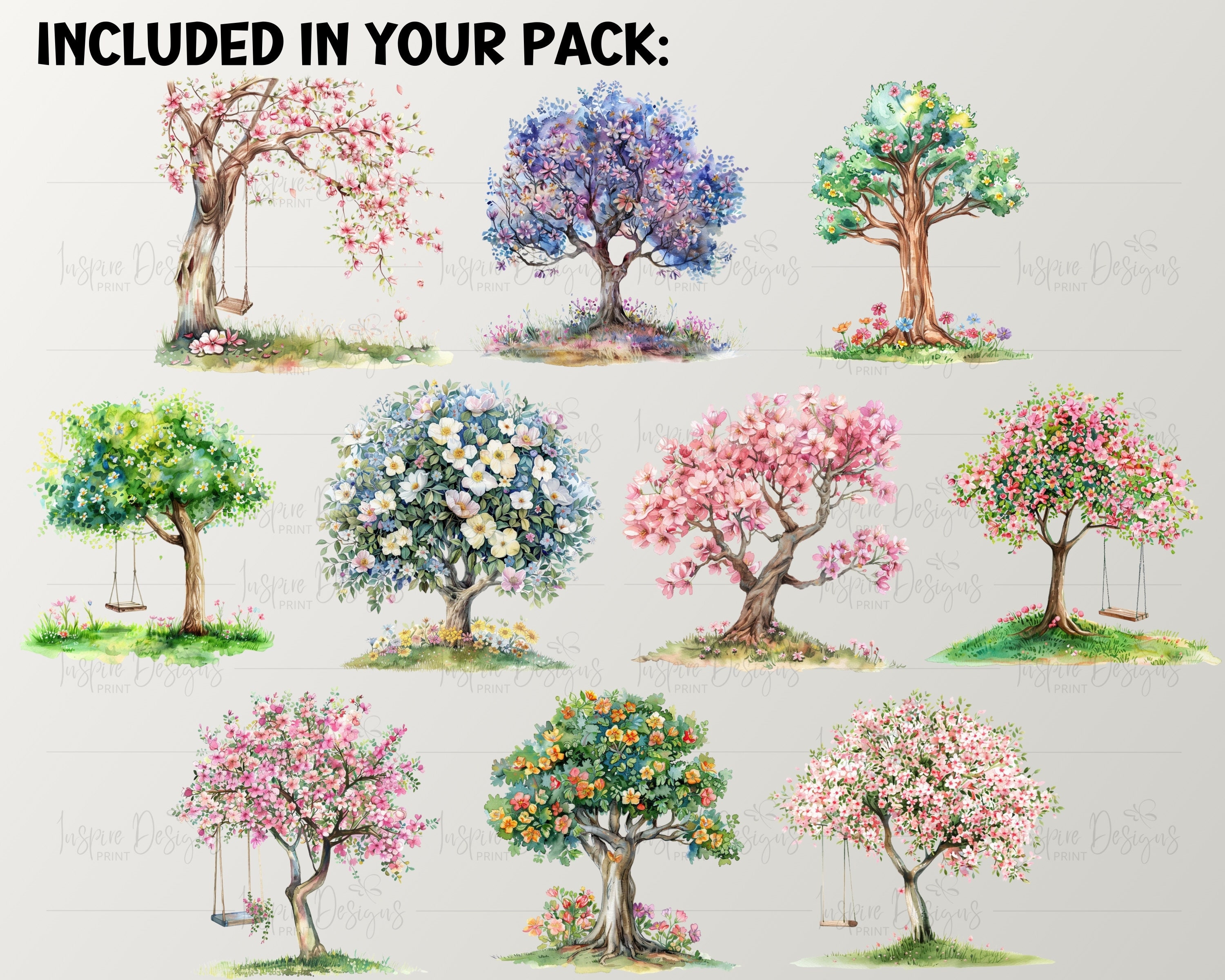 Stunning Spring Trees Watercolor Clipart, Digital Floral Crafts ...
