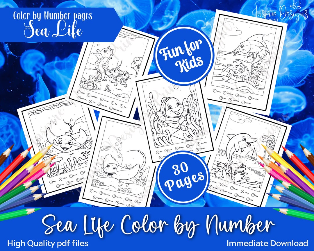 30 SEA LIFE Color by Number Coloring Pages - PDF Printables for ...