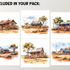Outback Shacks Watercolor Clipart Scenes, Digital & Paper Craft ...