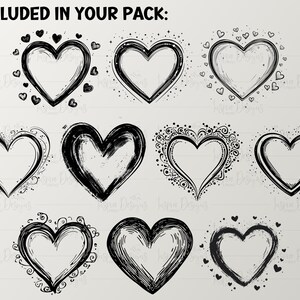 Line Art Doodle Hearts Valentines Day Clipart Love Decorations Bundle ...