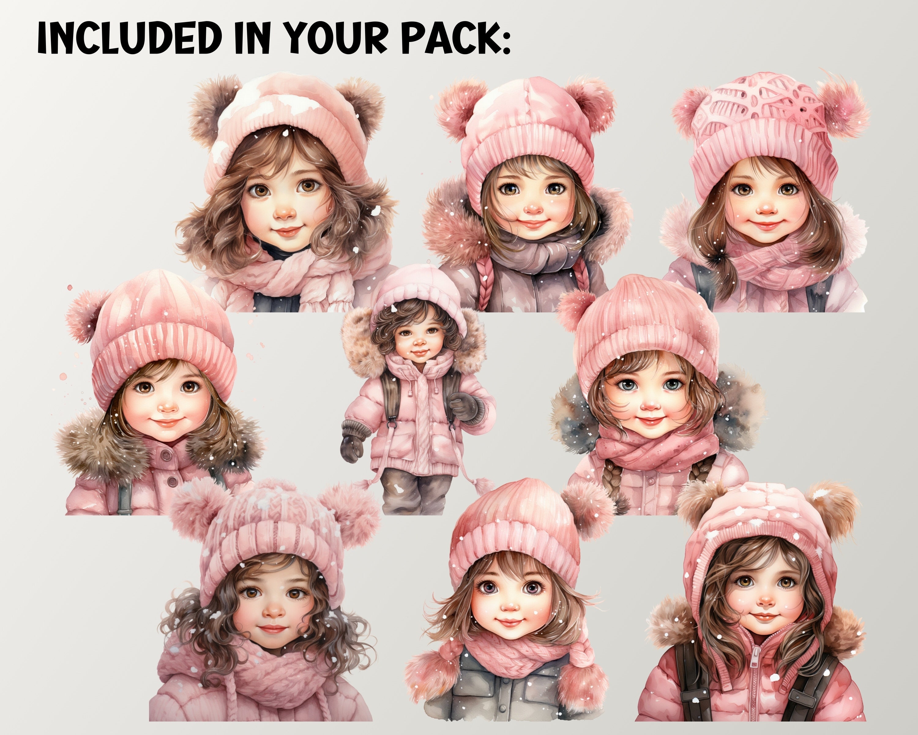 Pastel Pink Little Winter Girls Clipart, Instant Download Commercial ...
