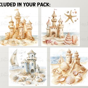 Beach Sandcastles Watercolor Clipart Scenes, Digital/ Paper Crafts ...