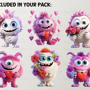 Cute Love Monsters Set1 Clipart, Valentines Day Crafts, Vibrant Fun ...