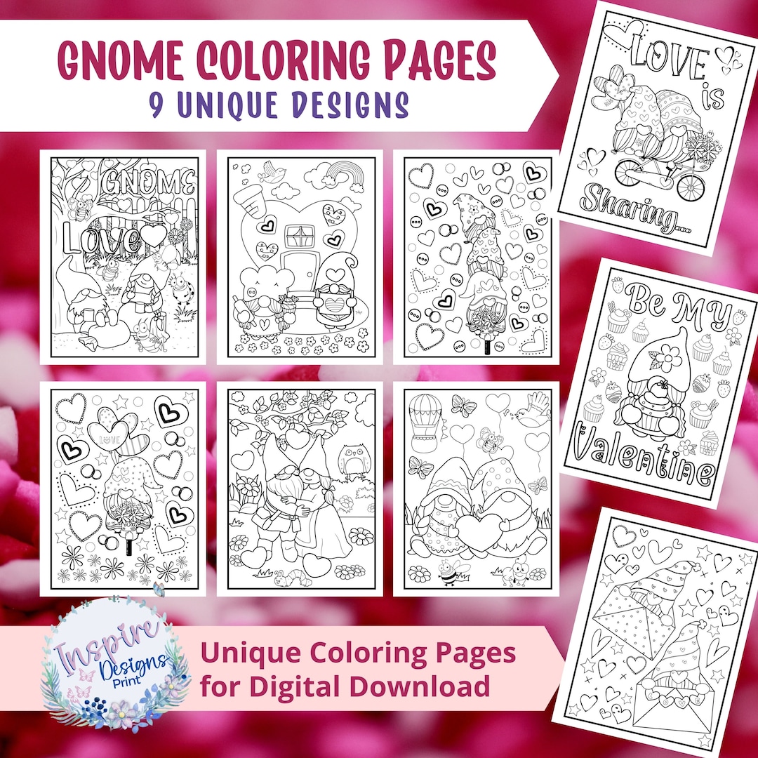 9 GNOME Valentine's Day Love Coloring Pages - Cute Printable Original ...