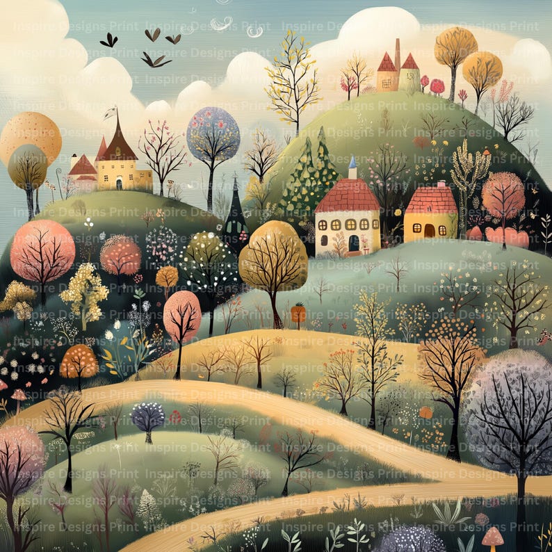 Whimsical Countryside Clipart: Fantasy Landscape JPG Bundle (commercial ...
