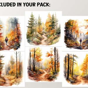 Autumn/fall Hiking Trail Scenes Watercolor Clipart, Digital & Paper ...