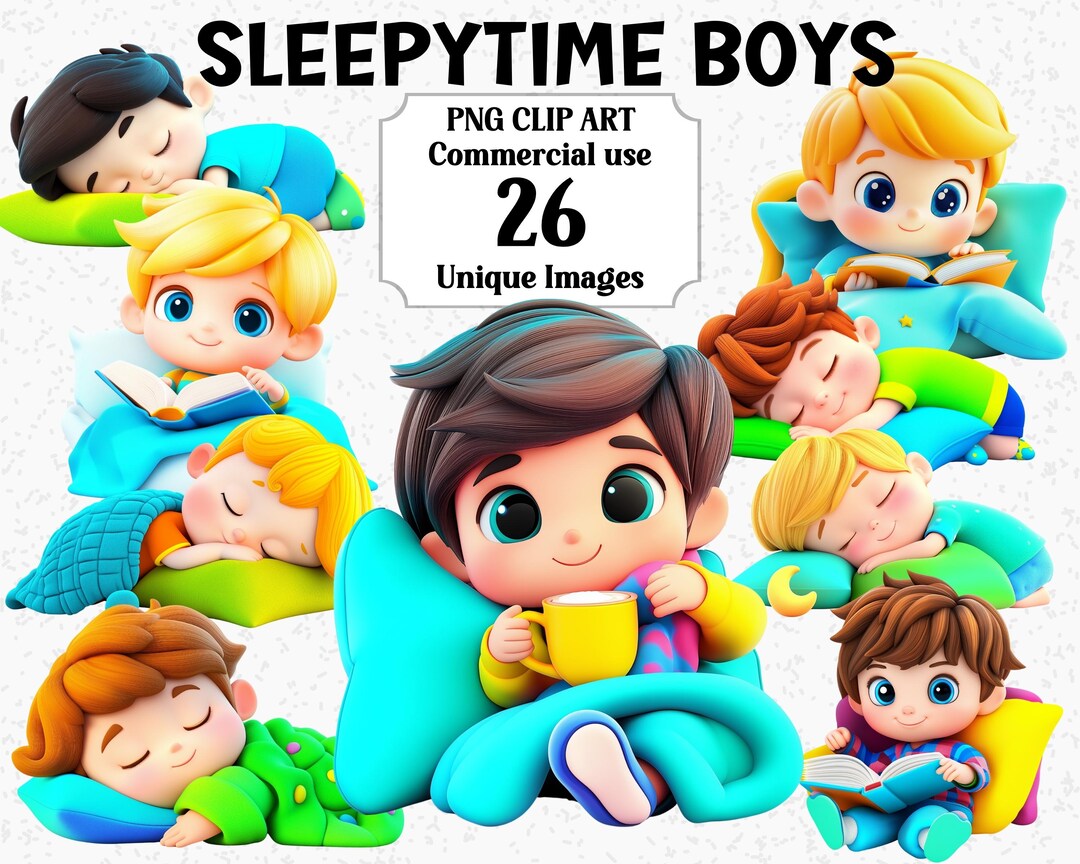 Sleepytime Boys Clipart - lot de PNG transparents pour enfants au ...