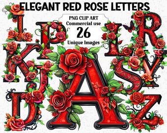 Gothic Red Rose Alphabet Clipart: PNG Letters (digital Download) - Etsy