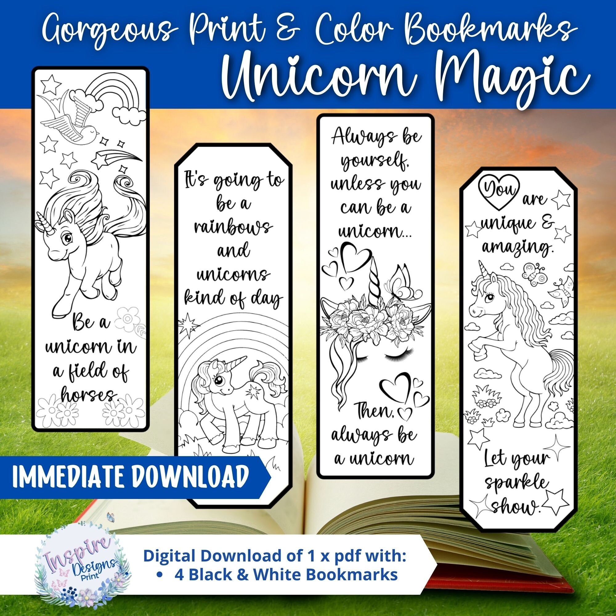 Unicorn Magic Cute Printable Fantasy Bookmarks for Coloring Unique ...