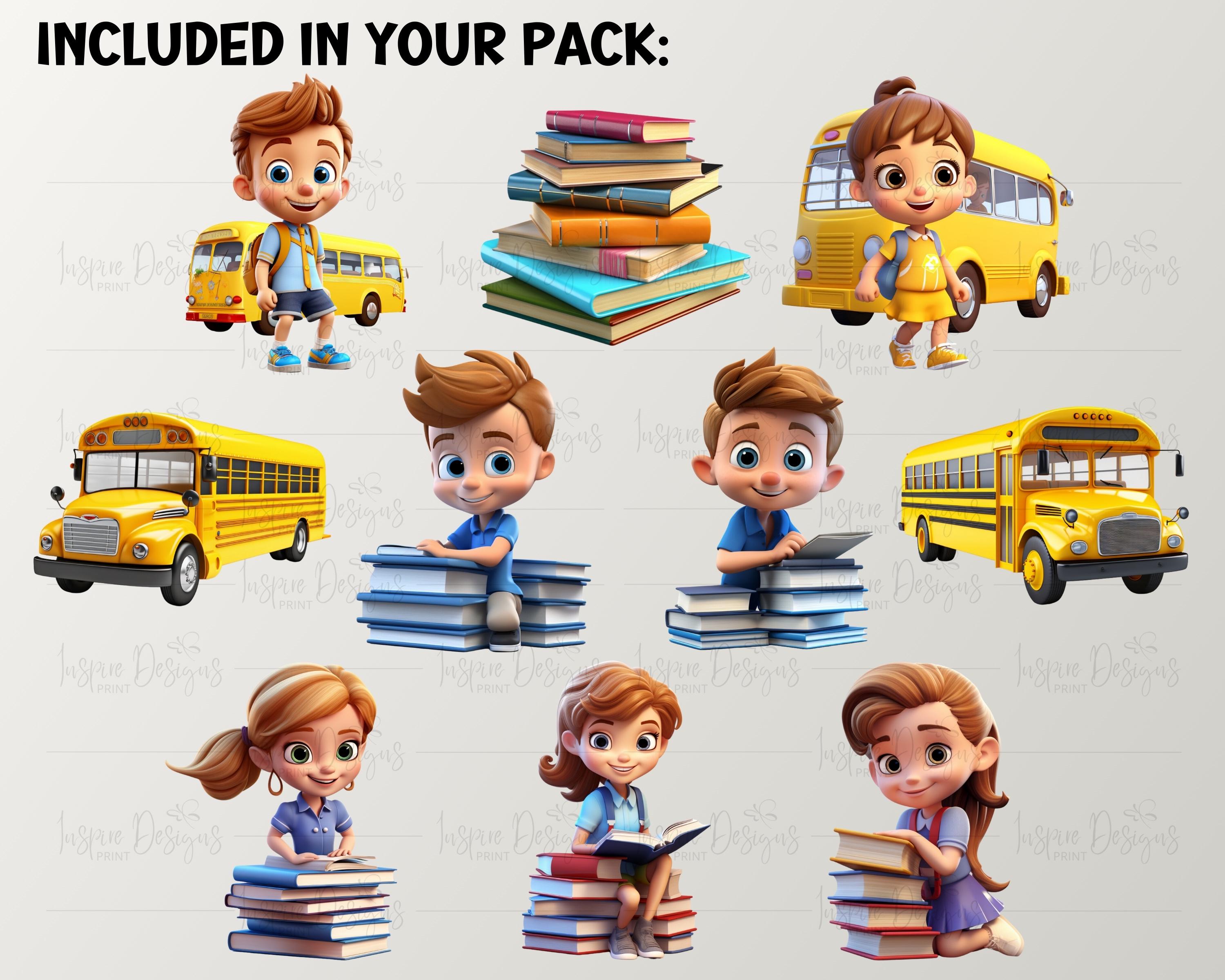 3D Style Back to School Clipart Set1, Commercial Use Children People ...