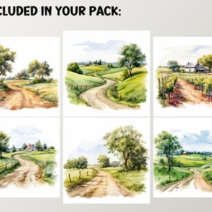 Country Laneways Watercolor Clipart Scenes, Digital & Paper Craft ...