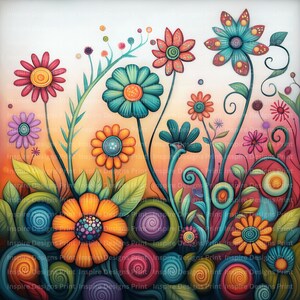 Clipart Flowers Whimsical Vibrant Floral Whimsy Scenes Digital & Paper ...