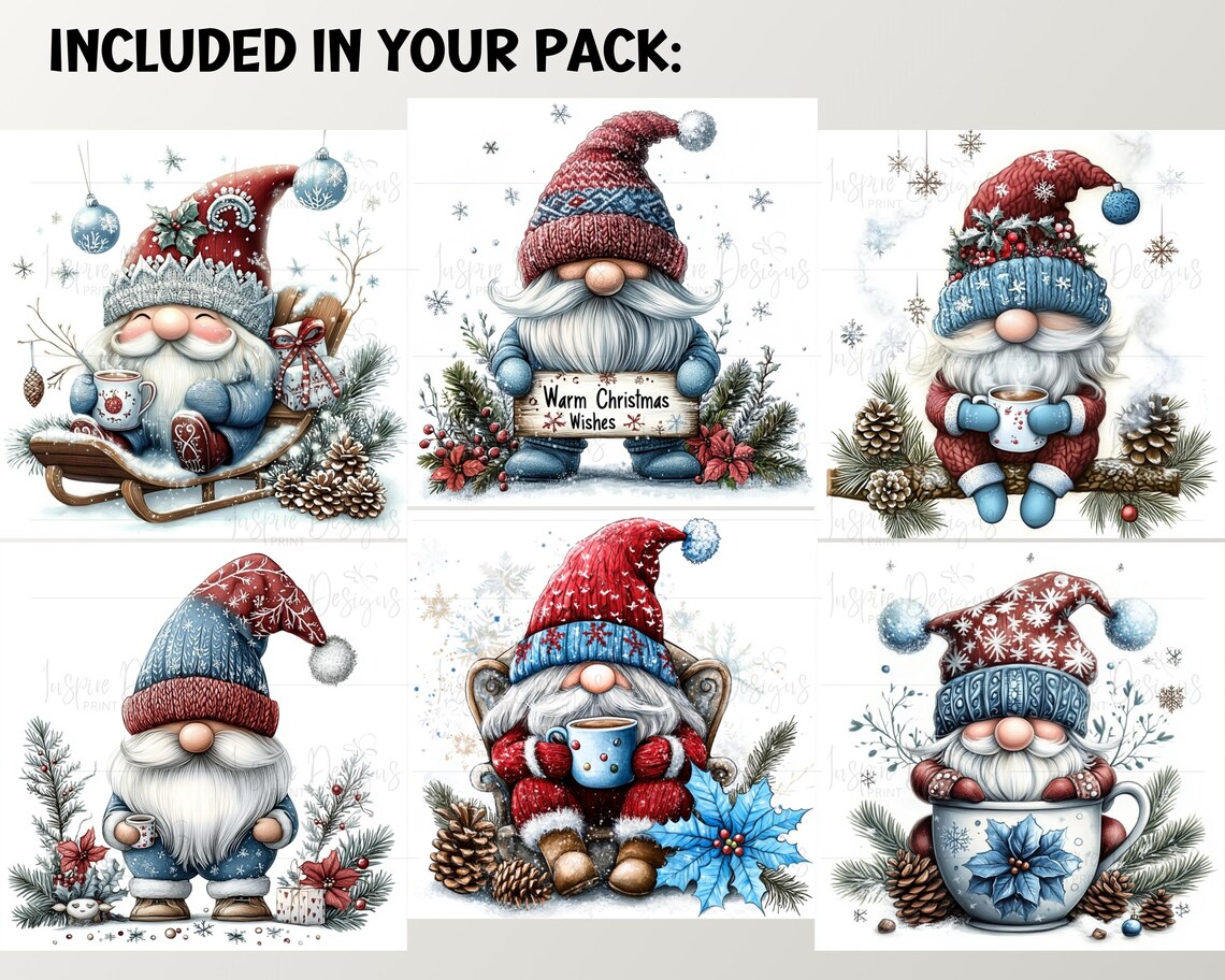 Winter Christmas Gnomes Clipart, Craft Digital Papers, Cute Card Making ...