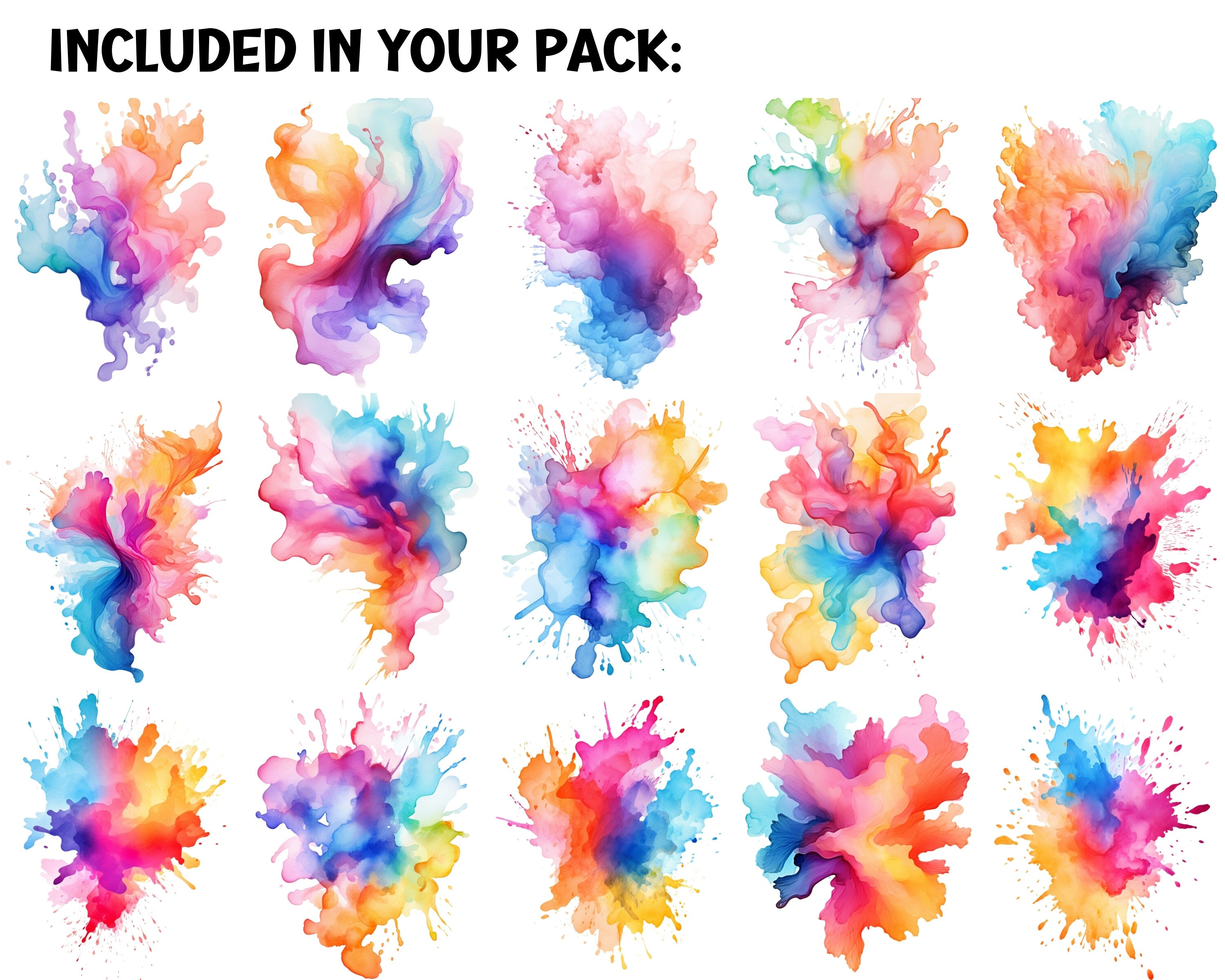 Watercolor Paint Splashes Clipart, Digital & Paper Crafts, Abstract ...