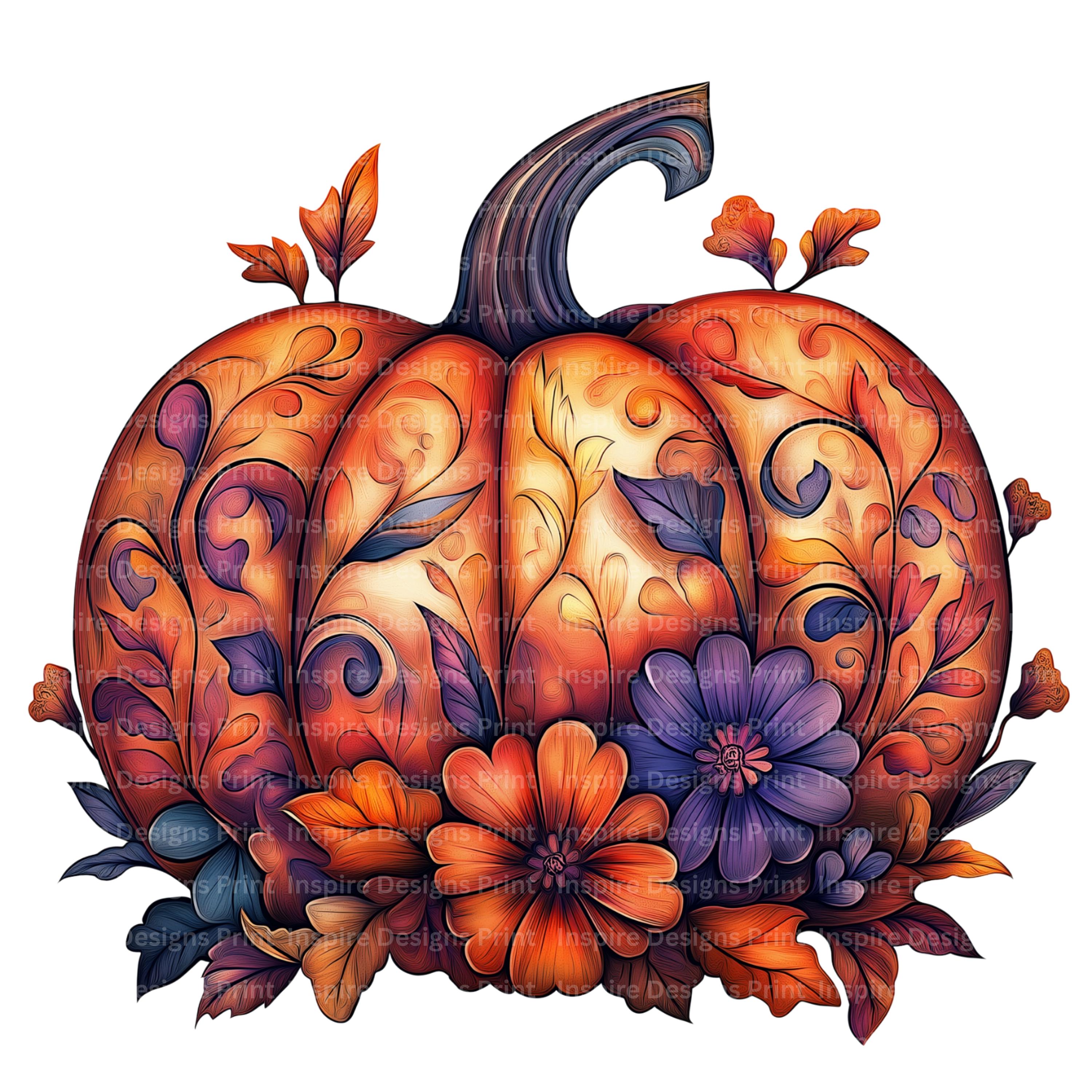 Floral Boho Pumpkins Clipart Halloween Thanksgiving Fall Flower Digital ...