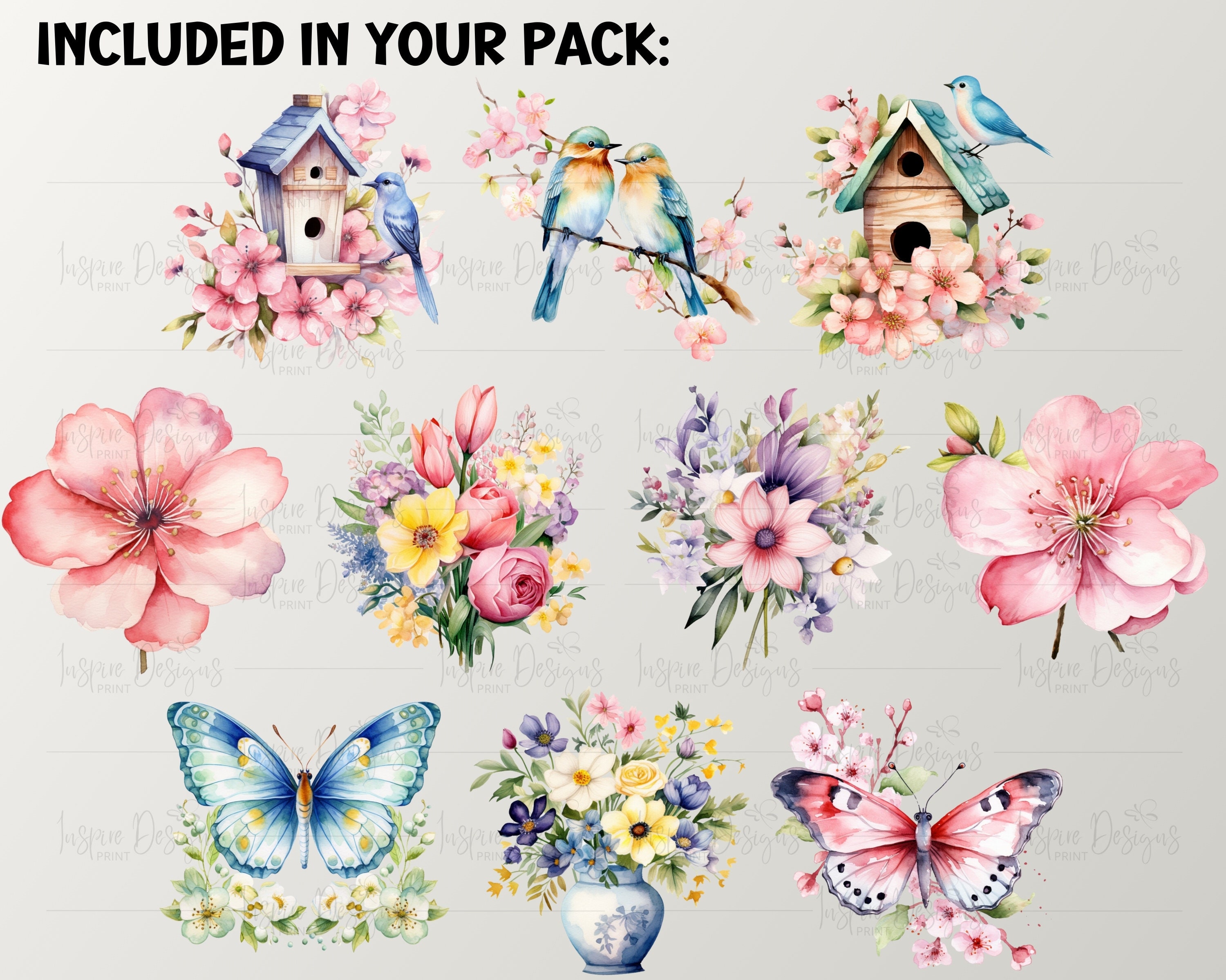 Spring Watercolor Clipart Scenes, Digital Floral Crafts, Instant ...