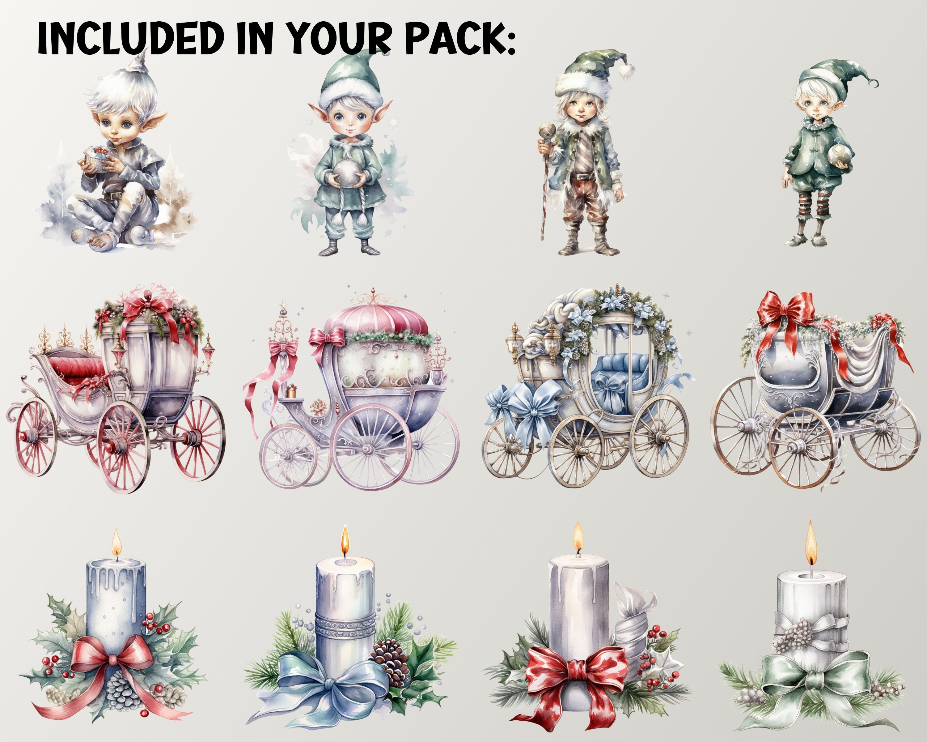 Silver Christmas Luxury Watercolor Clipart Decorations Bundle - Etsy