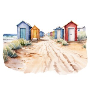 Watercolor Clipart Cute Beach Houses Pngs Digital Craft Colorful ...