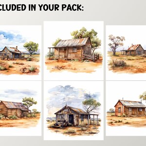 Outback Shacks Watercolor Clipart Scenes, Digital & Paper Craft ...