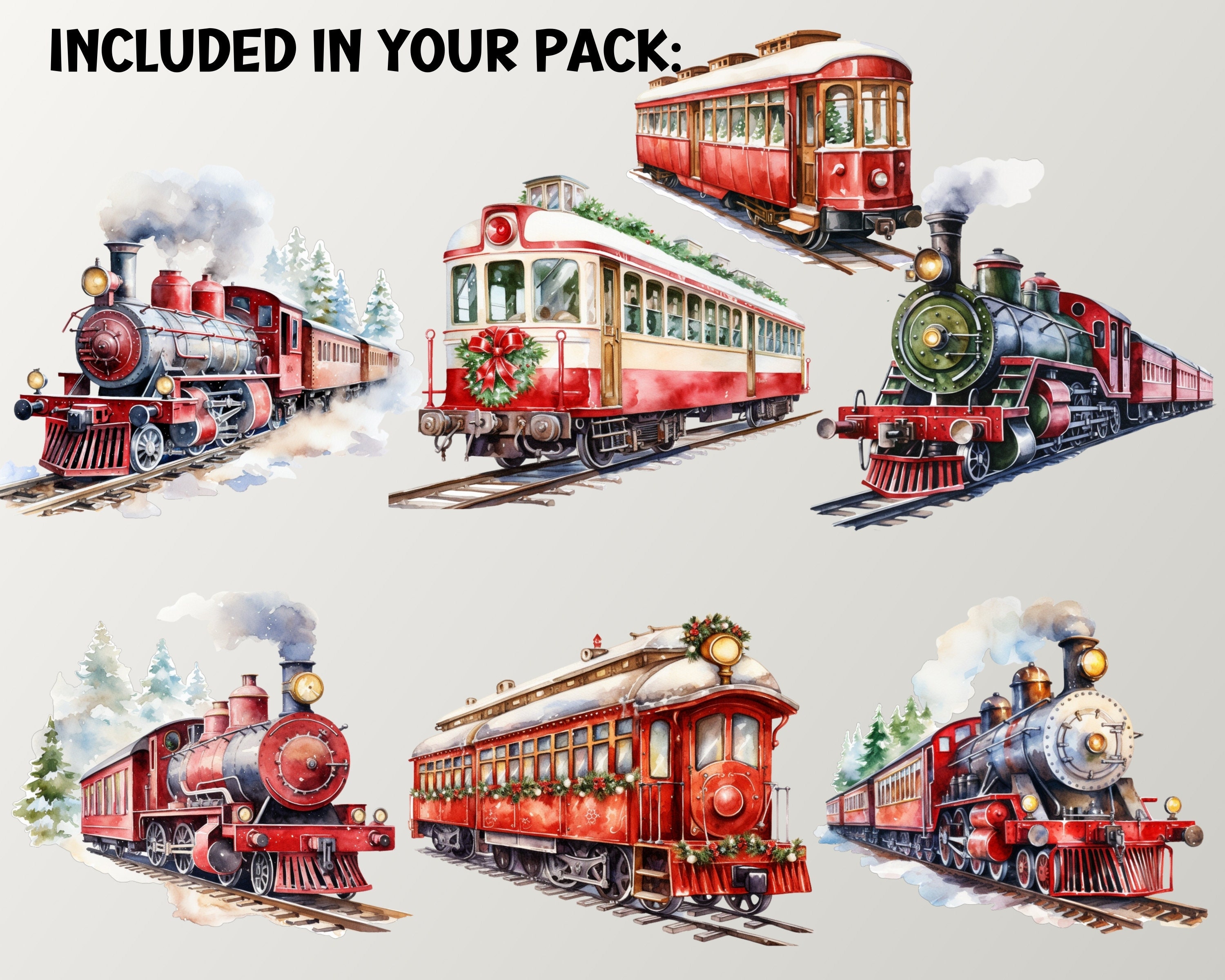 Christmas Trains Clip Art, Digital & Paper Crafts, Cute Winter Scenes ...