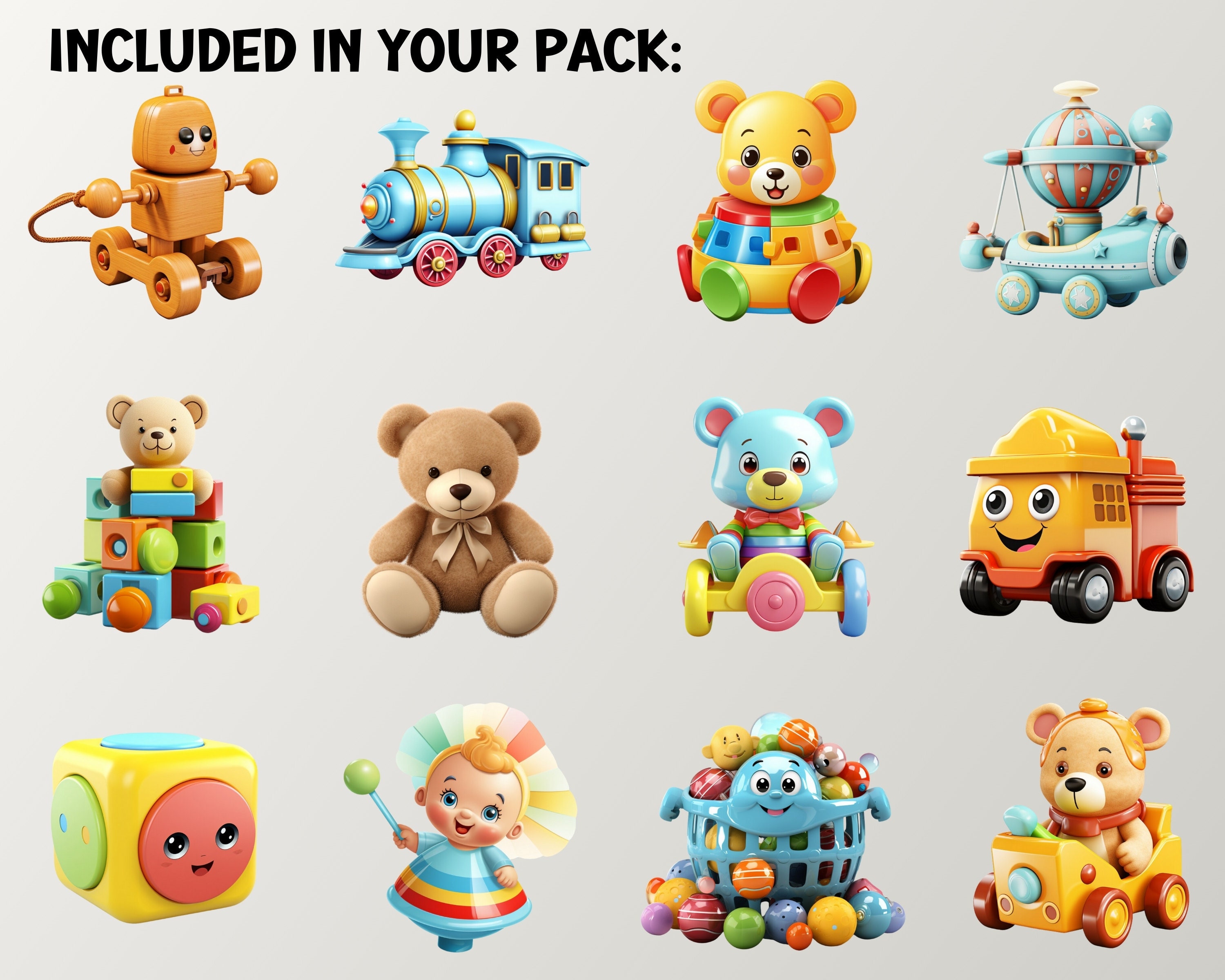 3D Style Cute Baby Toys Clipart, Instant Download Commercial Use ...