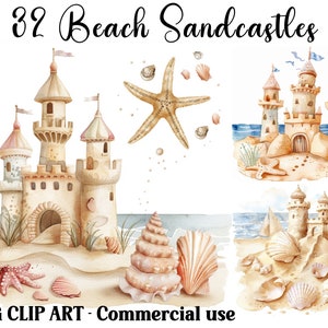 Beach Sandcastles Watercolor Clipart Scenes, Digital/ Paper Crafts ...