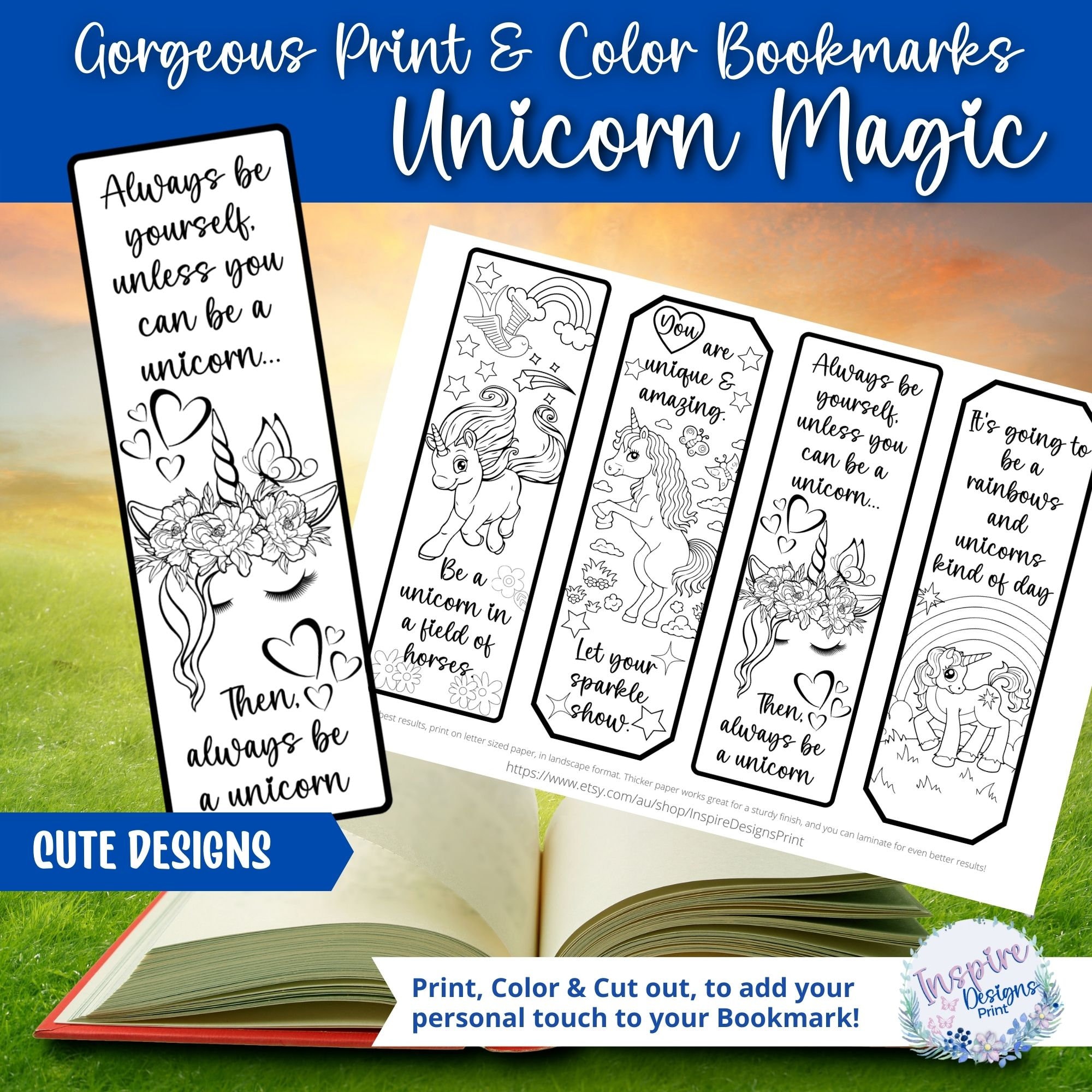 Unicorn Magic Cute Printable Fantasy Bookmarks for Coloring Unique ...