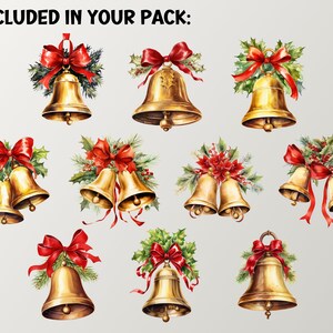 Christmas Bells Watercolor Clipart Decorations, Cards Invites Craft ...