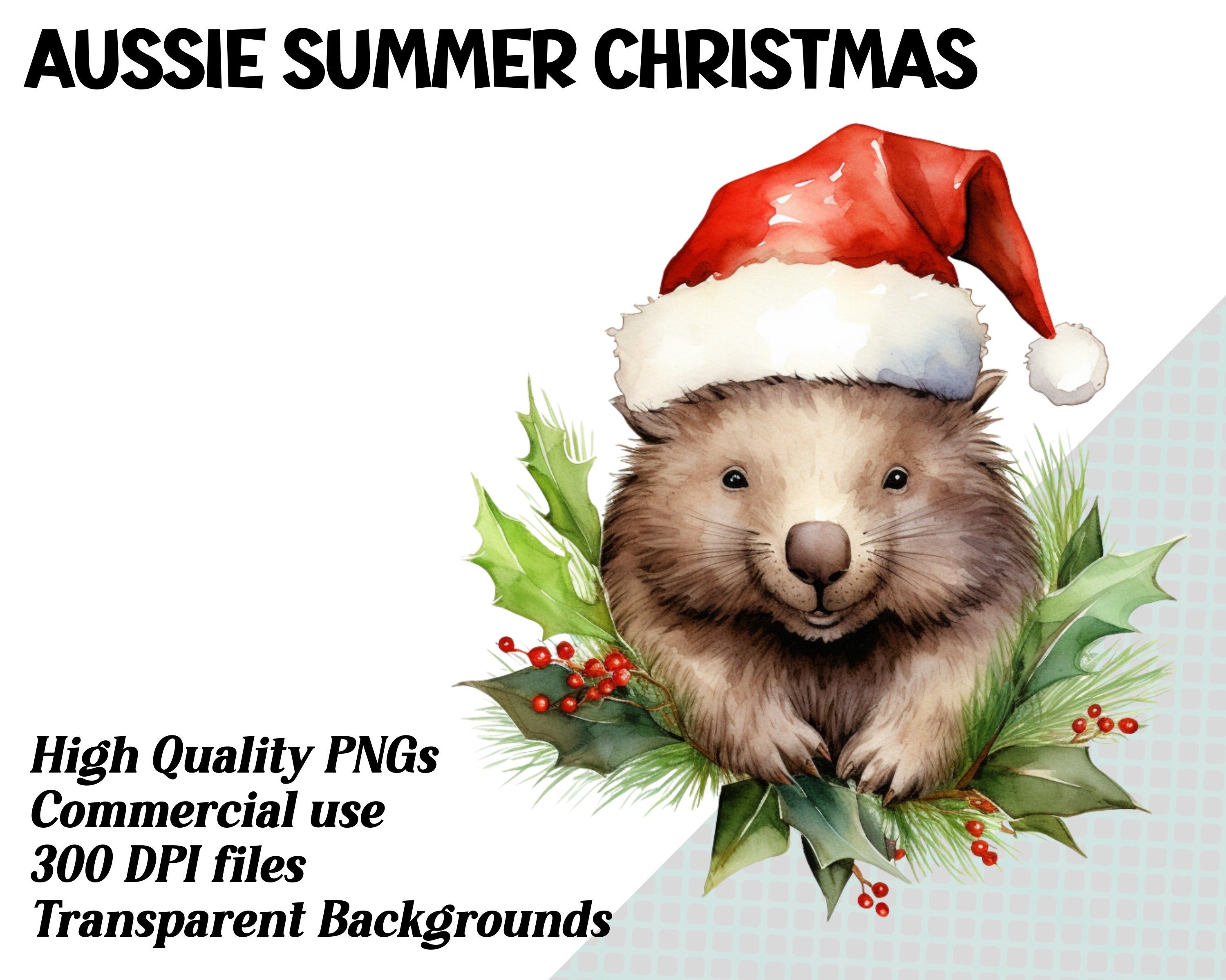 Aussie Summer Christmas Clipart, Watercolor Animals Koala, Santa, Beach ...