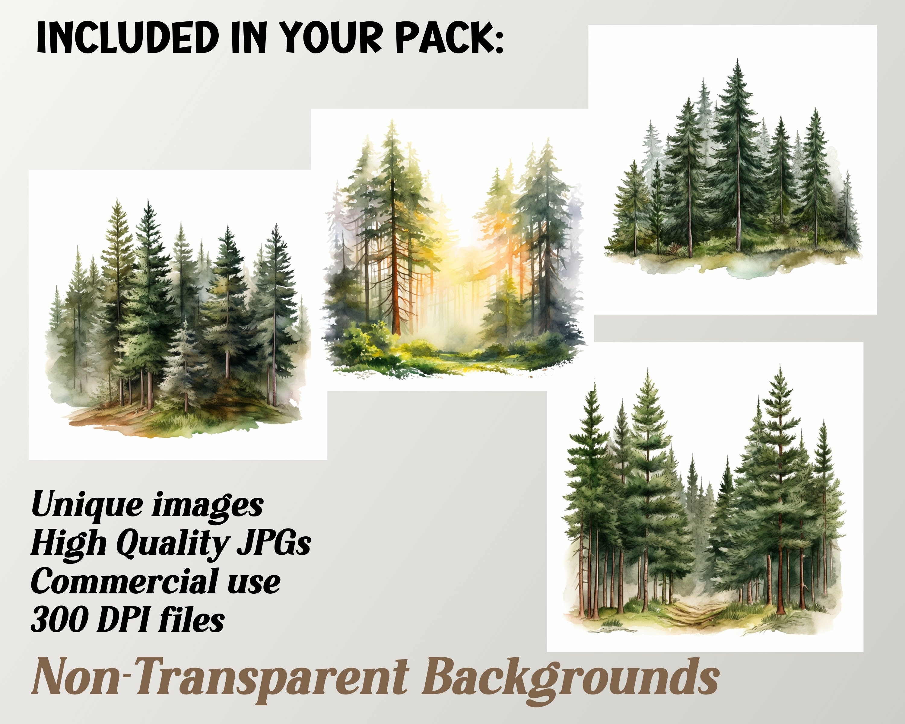 Pine Forest Scenes Watercolor Clipart, Digital & Paper Craft, Instant ...