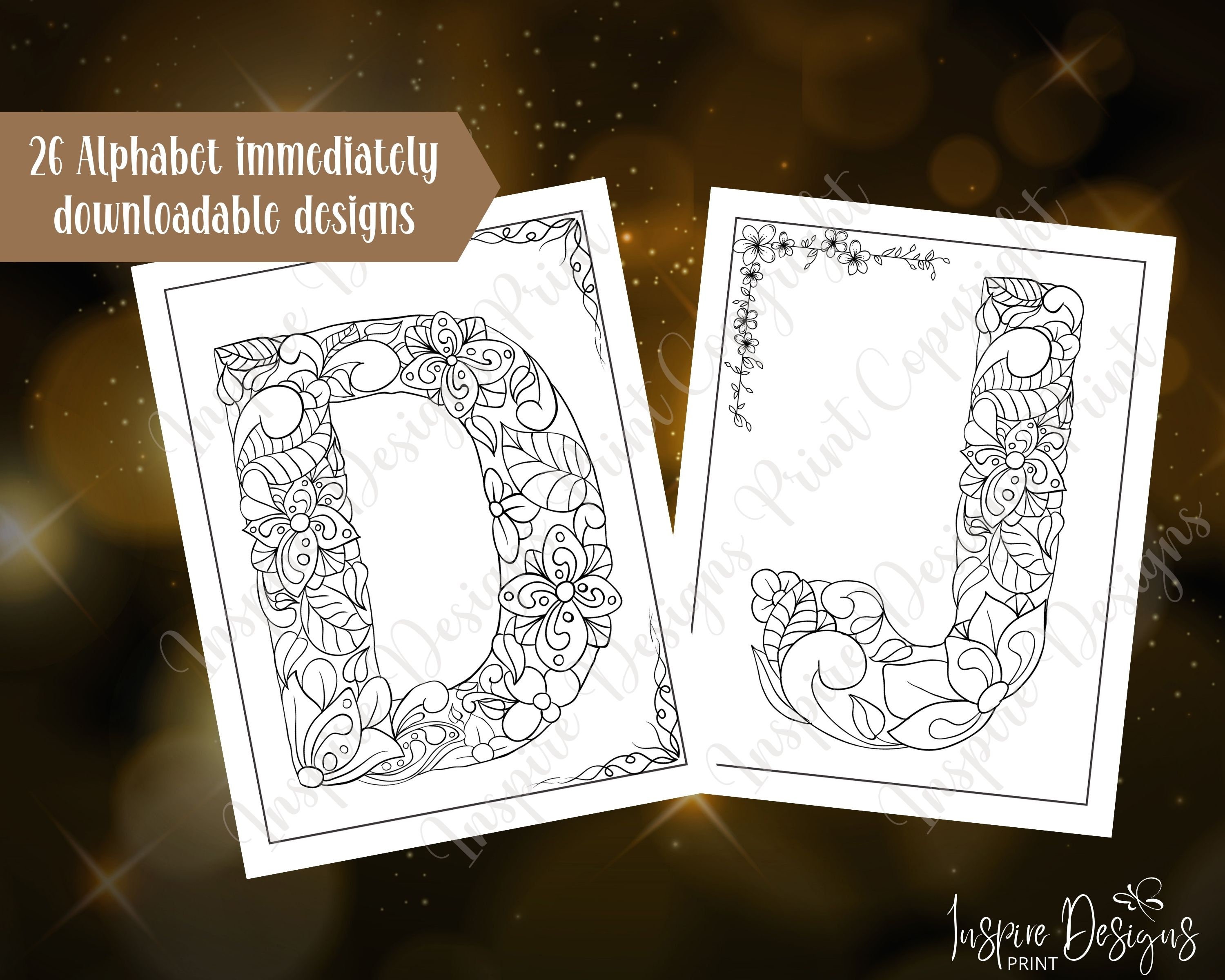 Elegant Alphabet Coloring Pages 26 Letters & 4 Bonus Words - Etsy