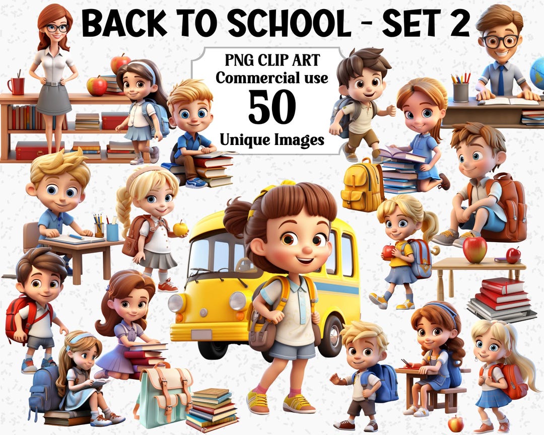 3D Style Back to School Clipart Set2, Commercial Use Children People ...