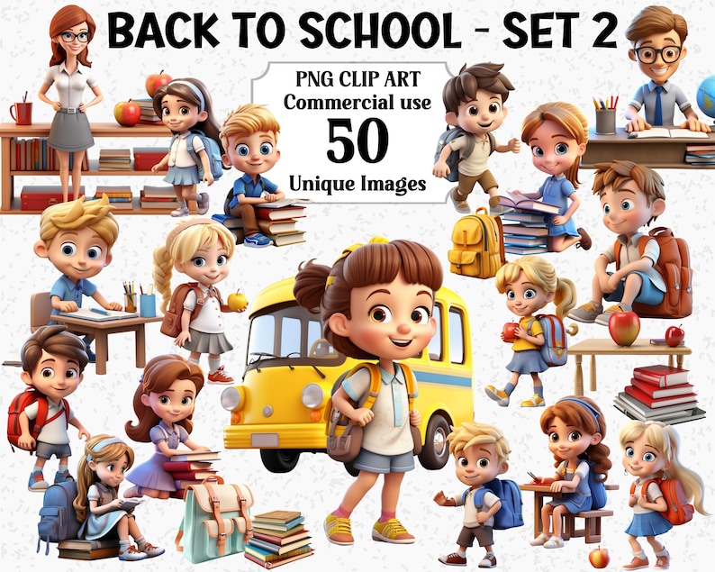 3D Style Back to School Clipart Set2, Commercial Use Children People ...