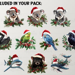 Australian Christmas Animals Clipart Set 1, Watercolor Animals Koala ...