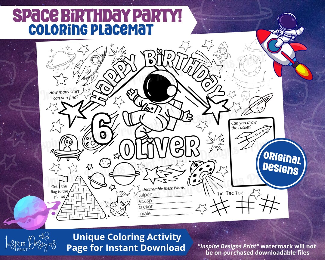 Personalized SPACE Birthday Party Fun - Printable Coloring Placement ...