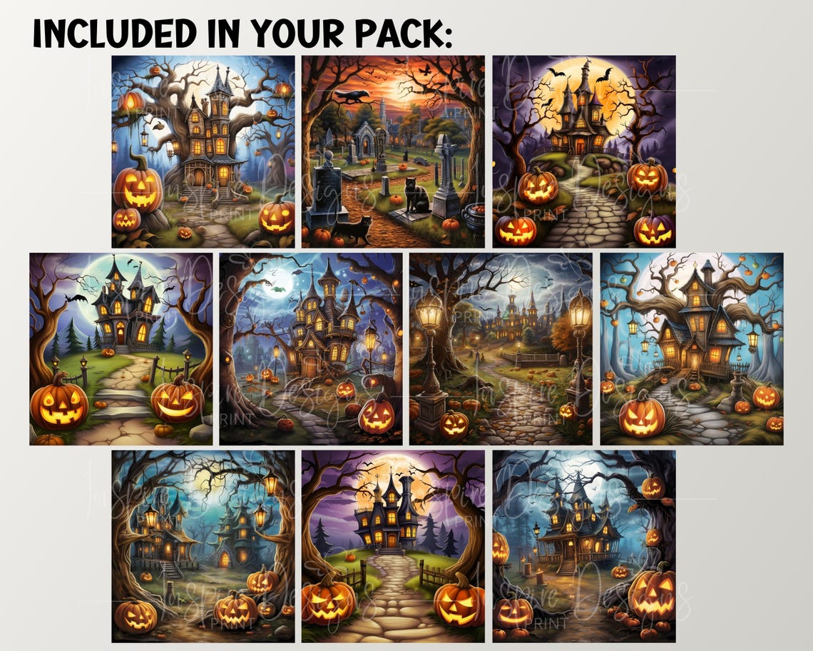 Spooky Halloween Scenes Watercolor Clipart, Craft Digital Papers ...