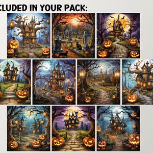 Spooky Halloween Scenes Watercolor Clipart, Craft Digital Papers ...