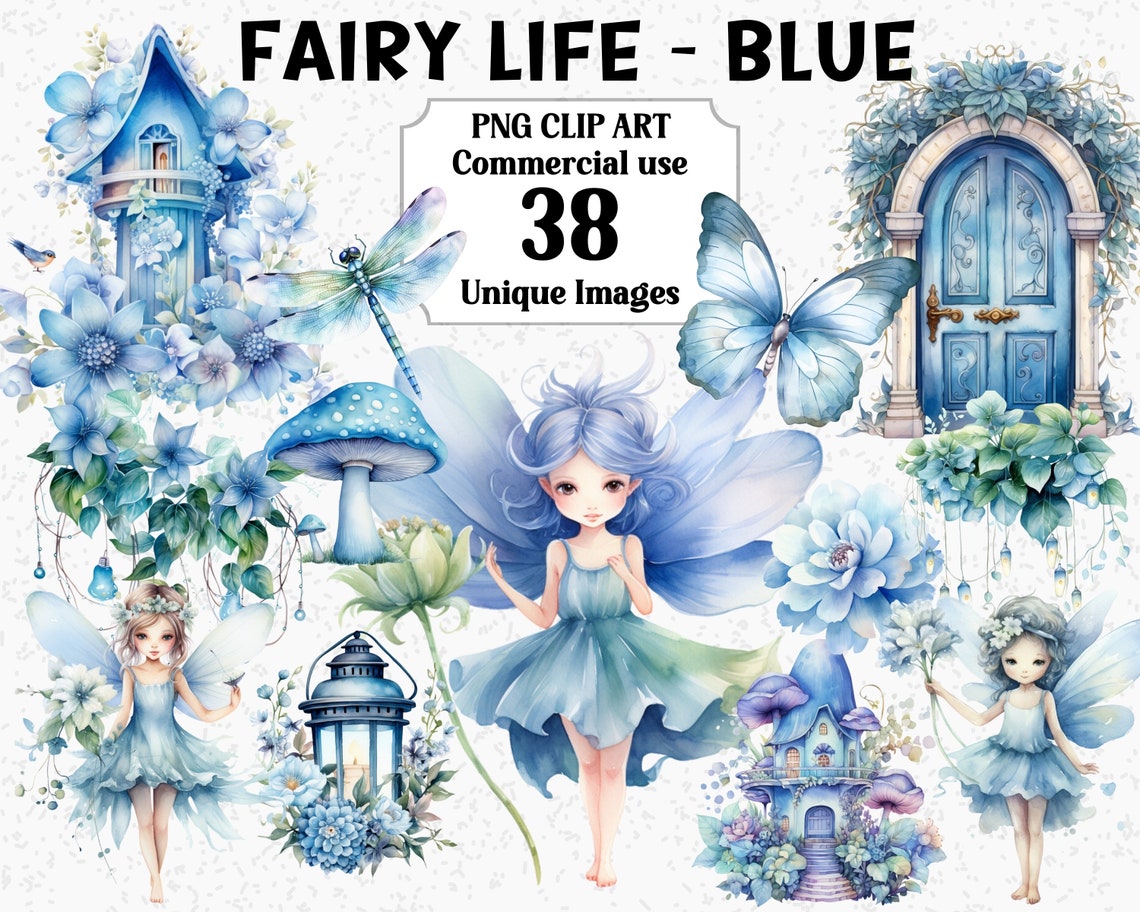 Fairy Life Blue Watercolor Clipart, Digital Craft, Instant Download ...