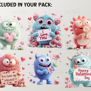 Valentine's Day Monsters Clipart, Valentines Love Crafts, Vibrant Fun ...