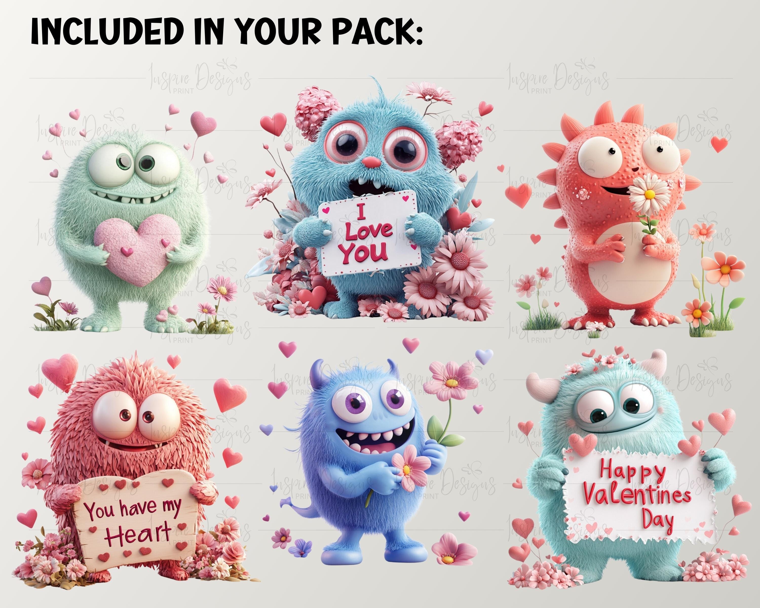 Valentine's Day Monsters Clipart, Valentines Love Crafts, Vibrant Fun ...